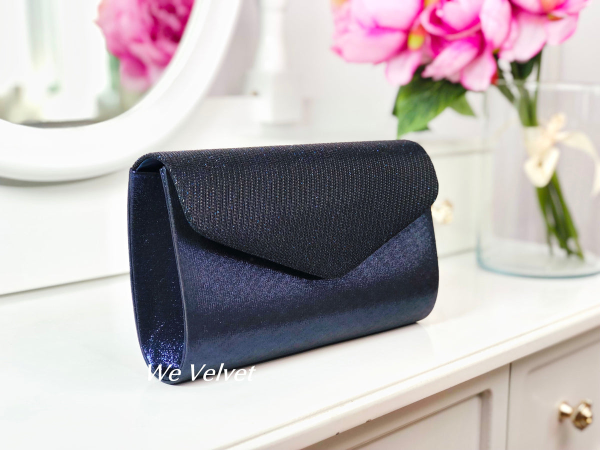 Poșetă clutch bleumarin strălucitoare Selenite – We Velvet
