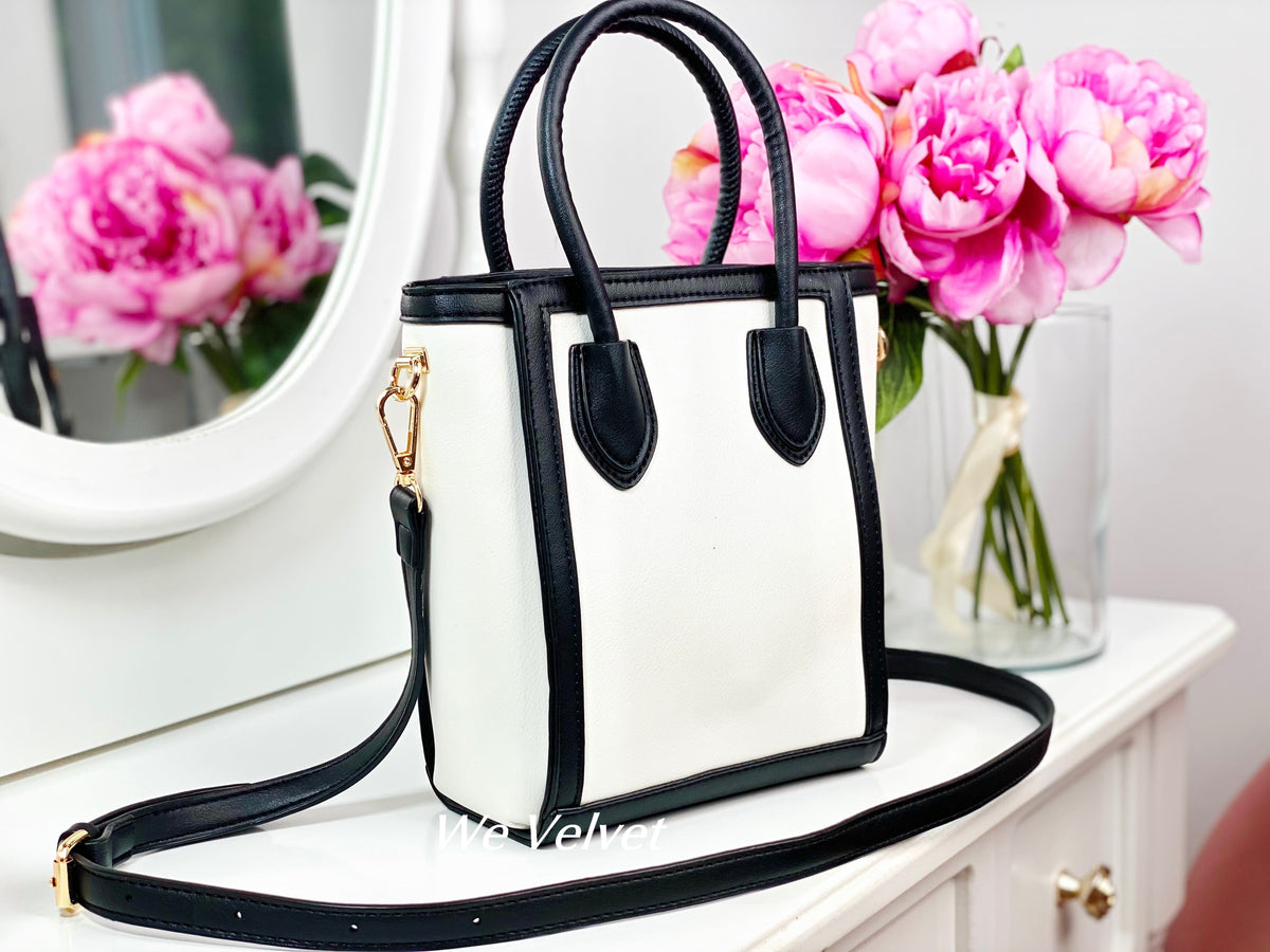 Geantă albă cu negru piele eco Gwen – We Velvet