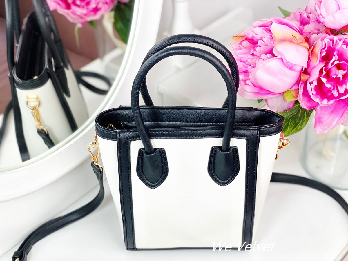 Geantă albă cu negru piele eco Gwen – We Velvet